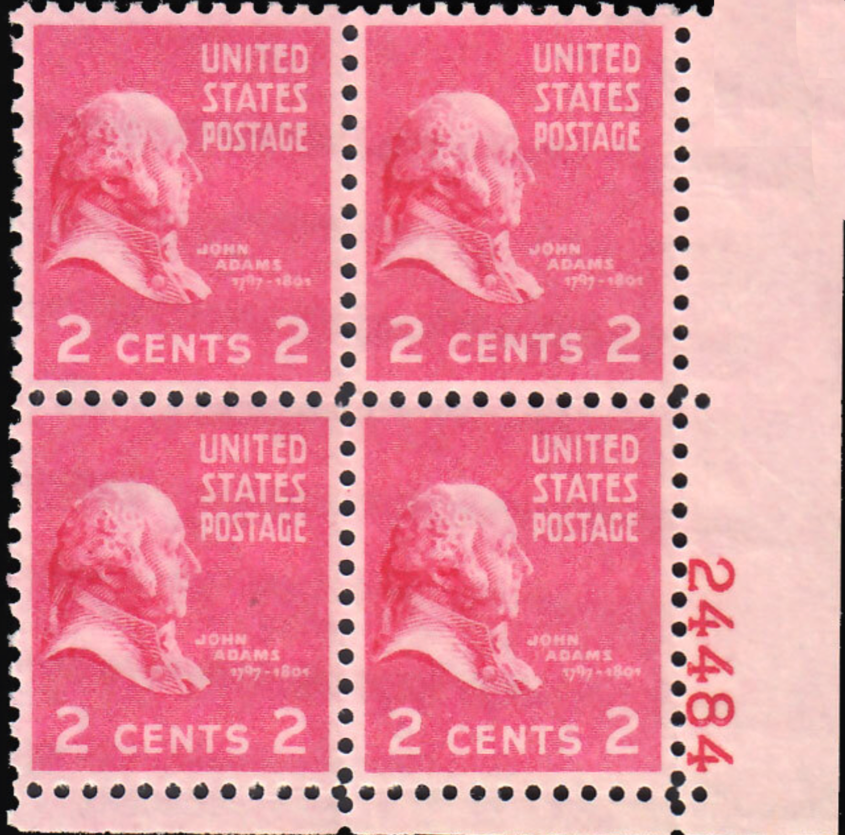 Classic U.S. Stamps: Scott 806, 2c John Adams (Pane / VB)