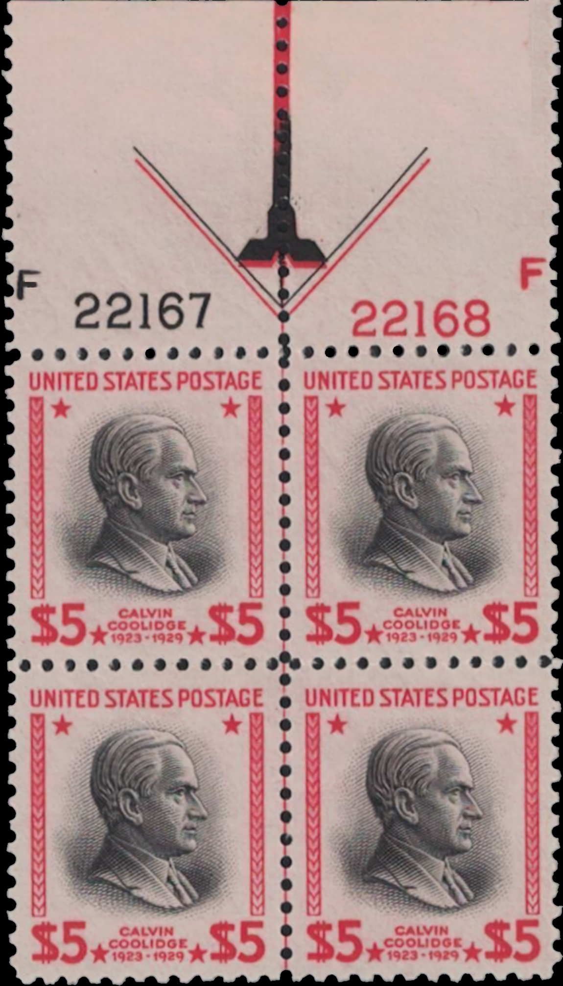 Classic U.S. Stamps: Scott 834, 5 Calvin Coolidge - Carmine & Black
