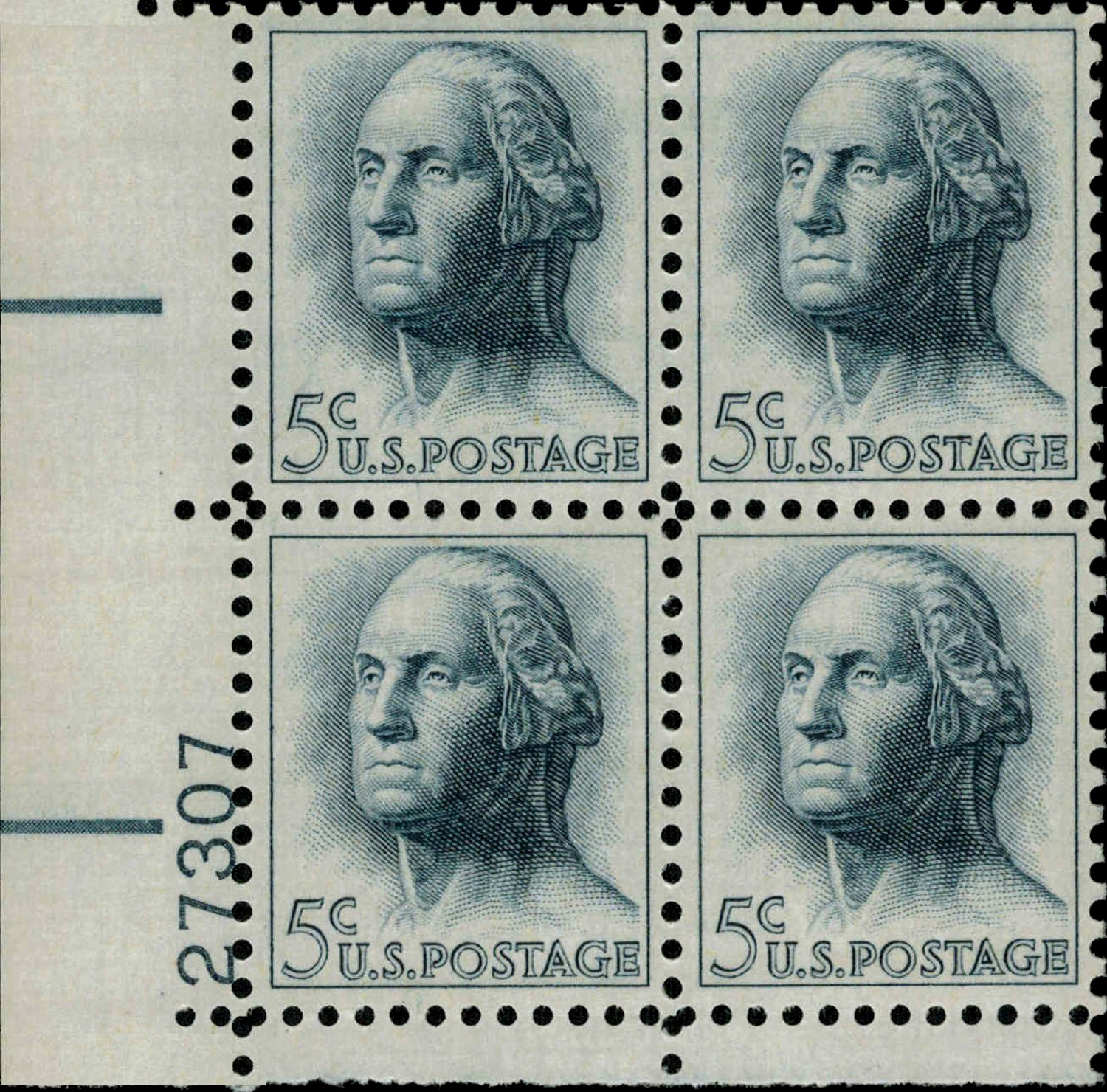 Modern U.S. Stamps: Scott 1213, 5c George Washington (Pane / VB)