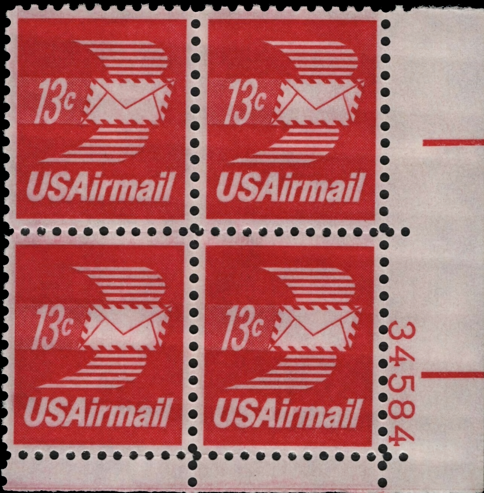 Back-of-Book U.S. Stamps: Scott C79, 13c Winged Envelope - Carmine