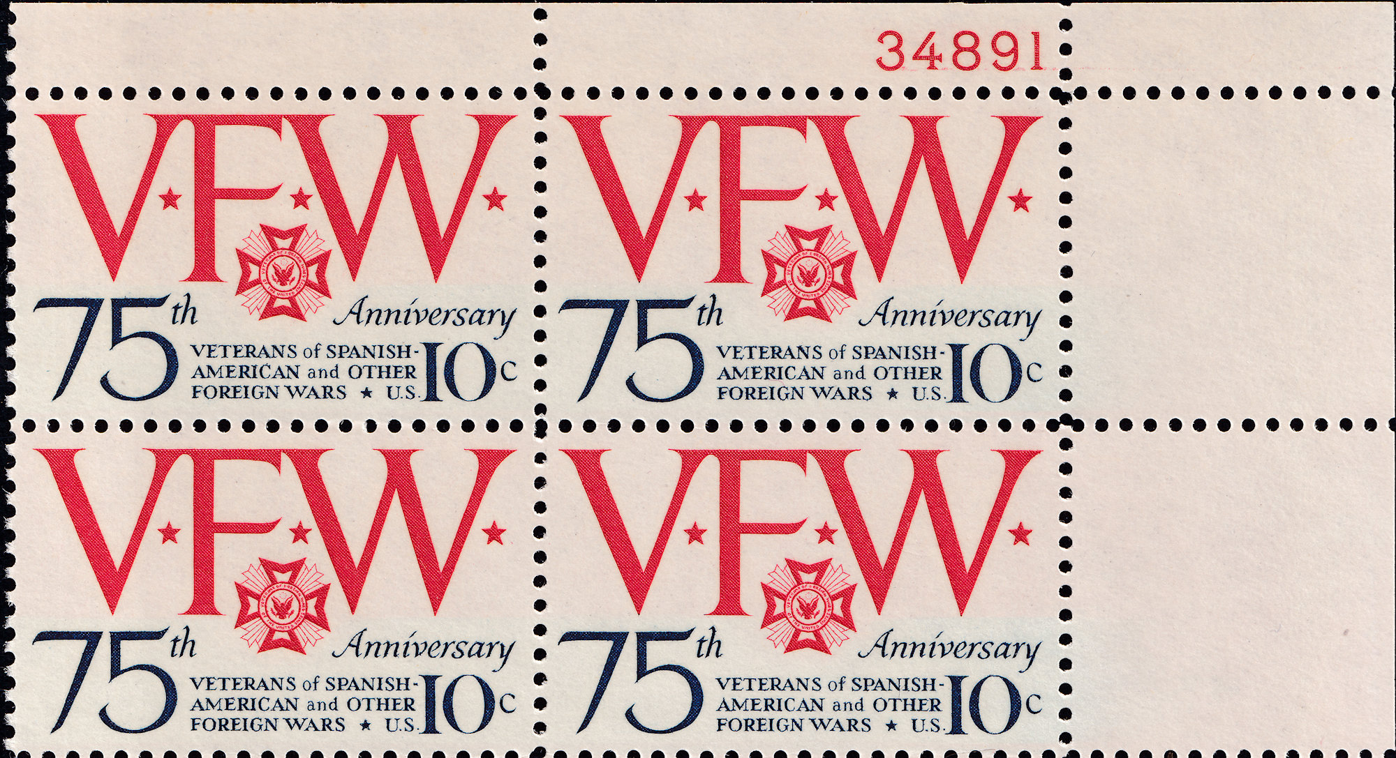 Modern U.S. Stamps: Scott 1525, 10c Veterans of Foreign Wars (VFW)
