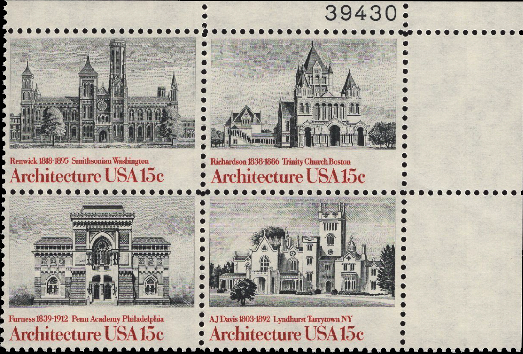 Modern U.S. Stamps: Scott 1838-1841, 15c American Architecture
