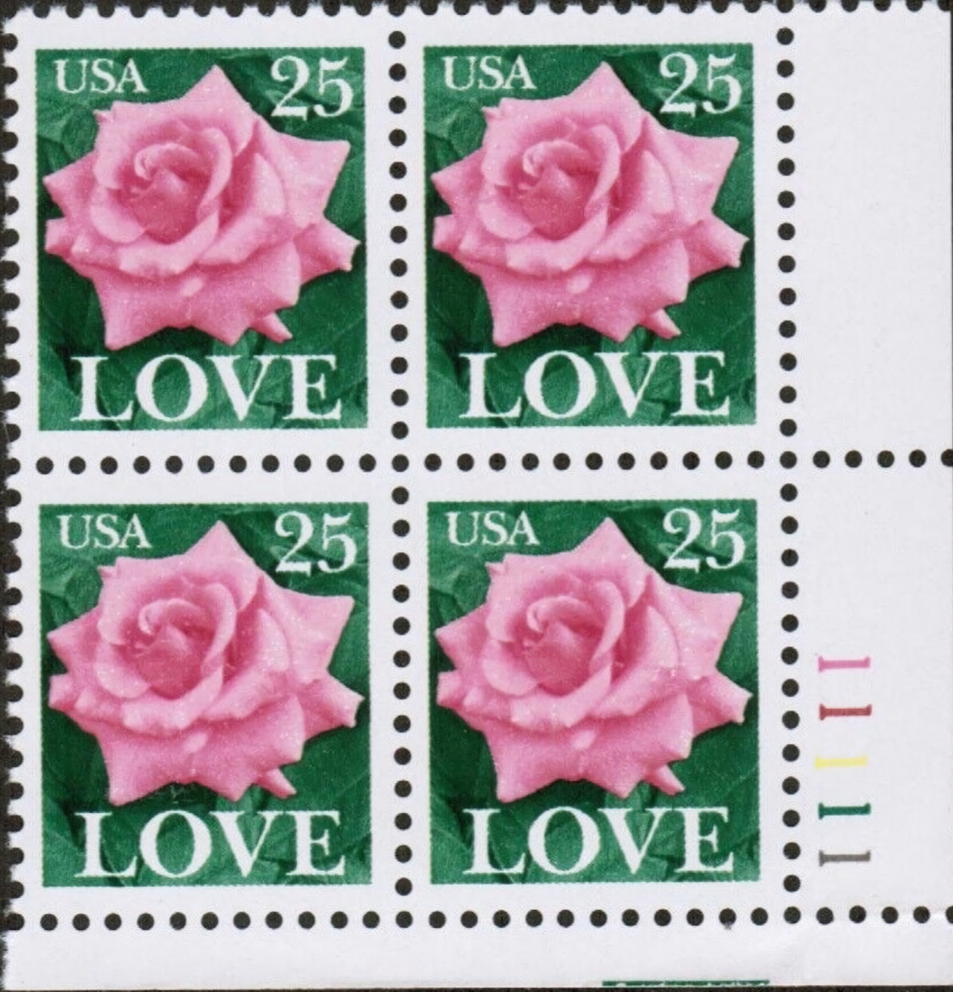 Modern U.S. Stamps: Scott 2378, 25c Love - Pink Rose