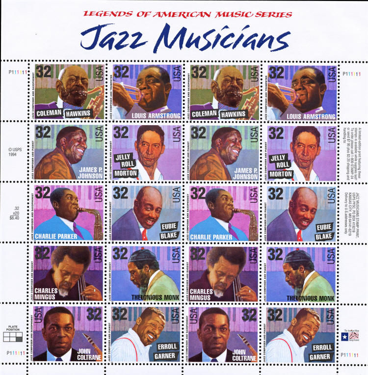 Modern U.S. Stamps: Scott 2982, 32c Louis Armstrong - Black denomination
