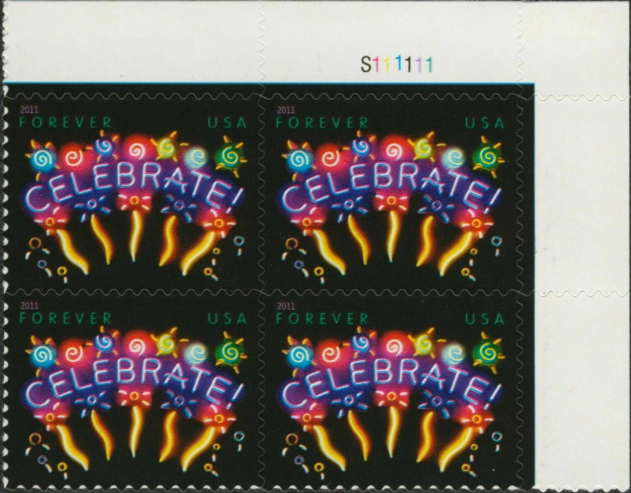 Modern U.S. Stamps: Scott 4502, Forever Neon Celebrate!