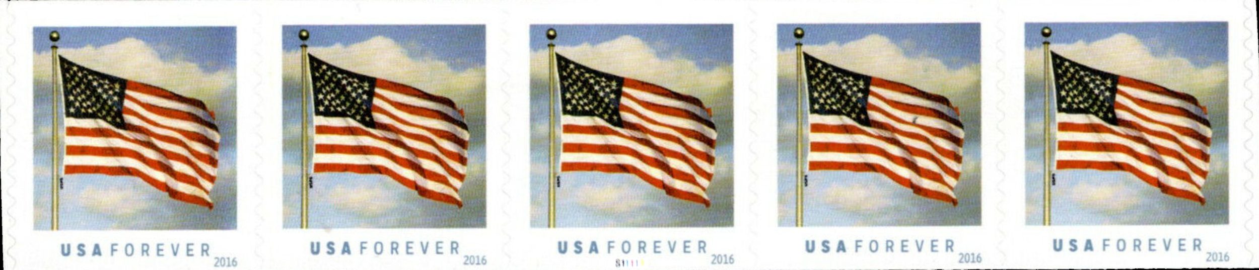 Modern U.S. Stamps: Scott 5052, Forever U.S. Flag - microprint Right of ...