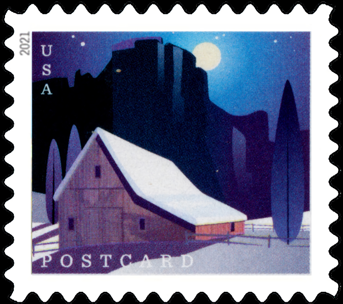 Modern U.S. Stamps: Scott 5546-5549; 5549a, Postcard Rate Barns